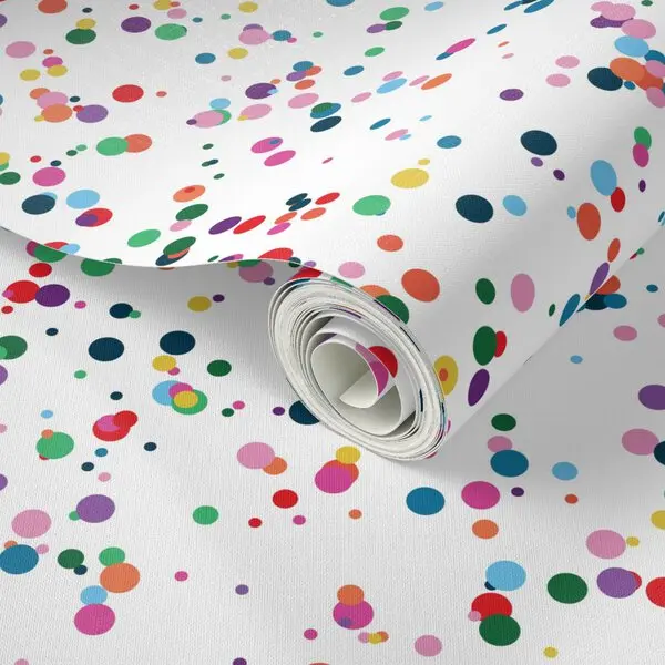 Spoonflower Confetti Dots Party Polka Dot Fiesta Mexican Custom Pre-pasted Wallpaper - White,gray,pink