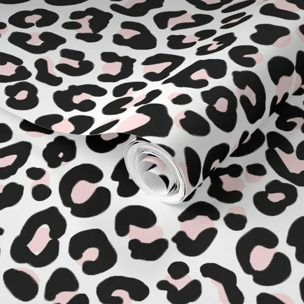 Spoonflower White Pink Leopard Cheetah Black Animal Print Traditional Wallpaper - Pink,black,white