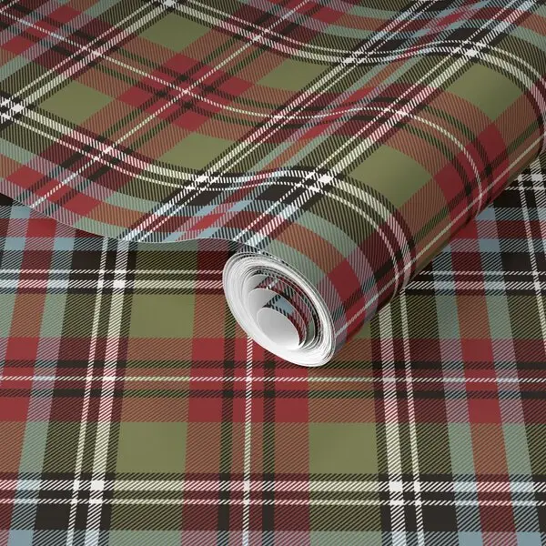 Spoonflower Plaid Red Brown Grey Light Blue Tartan Custom Pre-pasted Wallpaper - Brown,pink,gray