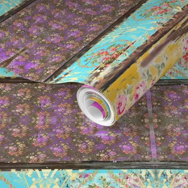 Spoonflower Roccoco Vintage Floral Custom Removable Wallpaper - Brown,green