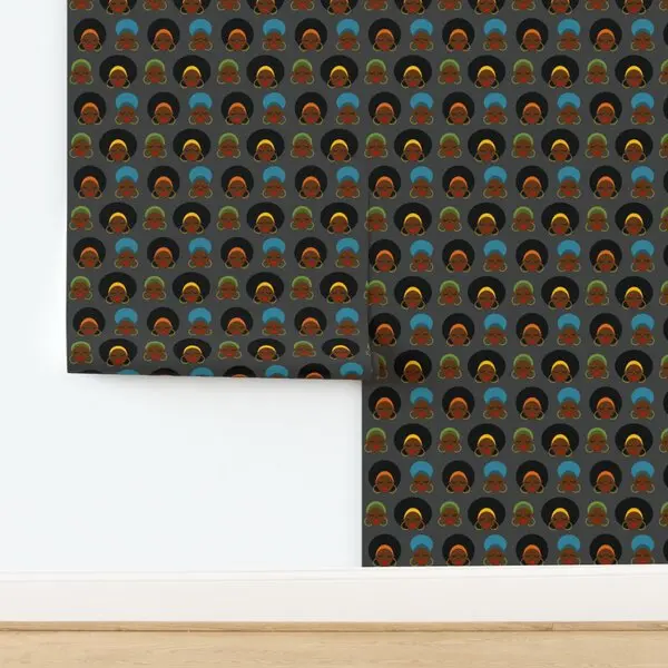 Spoonflower Head Gray Medium Black Graphic African Traditional Wallpaper