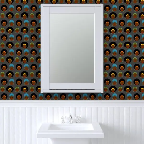 Spoonflower Head Gray Medium Black Graphic African Traditional Wallpaper