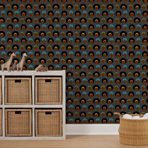 Spoonflower Head Gray Medium Black Graphic African Traditional Wallpaper