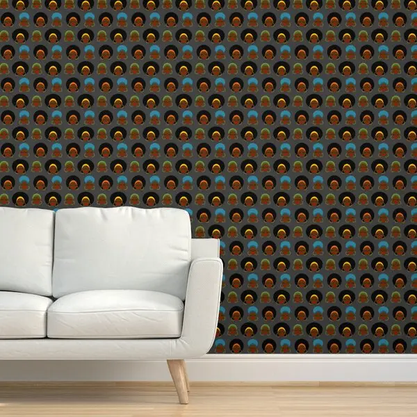 Spoonflower Head Gray Medium Black Graphic African Traditional Wallpaper