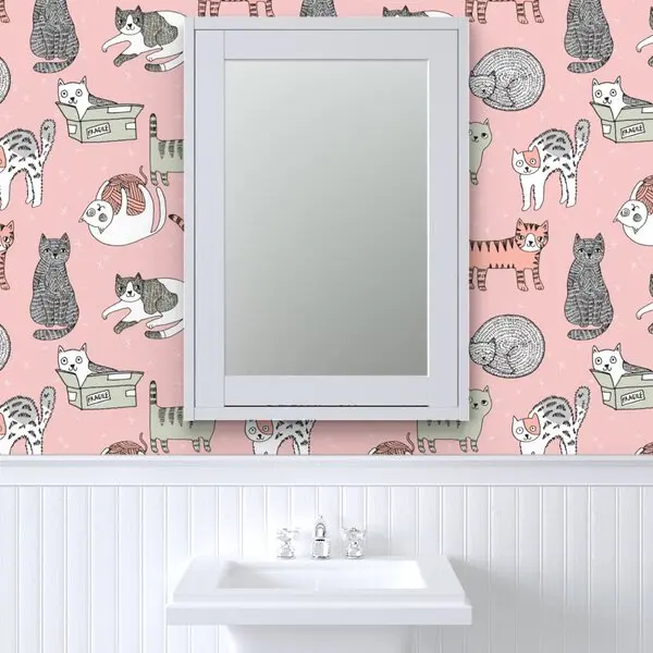 Spoonflower Cat Kitten Kitty Pets Cats Pet Custom Pre-pasted Wallpaper