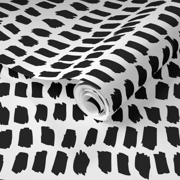 Spoonflower Black And White Strokes Abstract Scandinavian Custom Pre-pasted Wallpaper - Black,white,gray