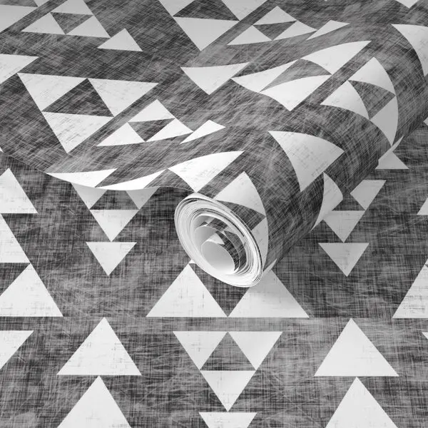Spoonflower Triangle Black White Grunge Custom Pre-pasted Wallpaper - Black,gray,purple