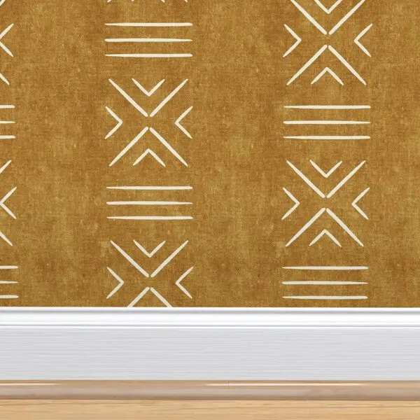 Spoonflower Mud Cloth Tile Stack Mustard Mudcloth Tribal Lad19 100% Natural Sisal Grasscloth Wallcovering - Yellow