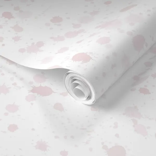 Spoonflower Pale Pink Splatter On White Custom Pre-pasted Wallpaper - White,gray
