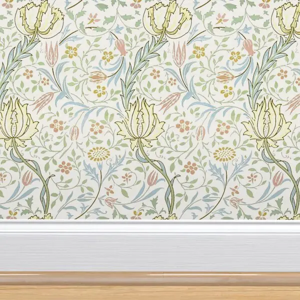 Spoonflower Morris Whimsy Floral 100% Natural Sisal Grasscloth Wallcovering