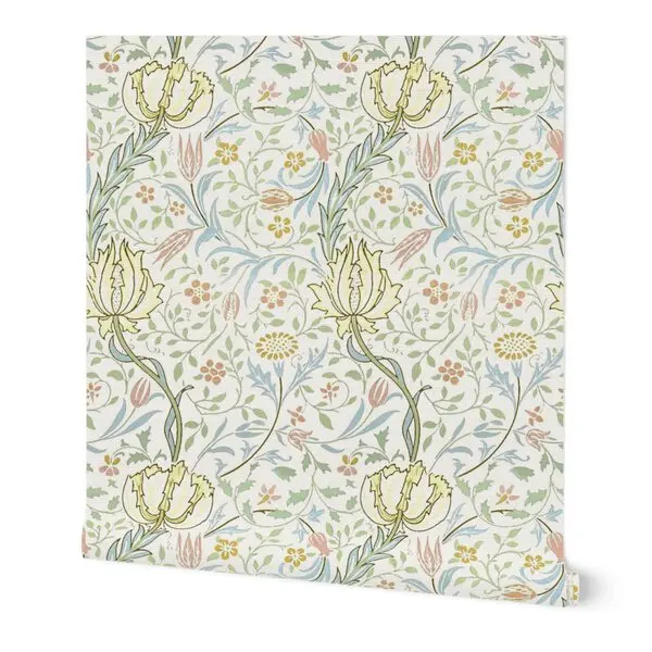 Spoonflower Morris Whimsy Floral 100% Natural Sisal Grasscloth Wallcovering