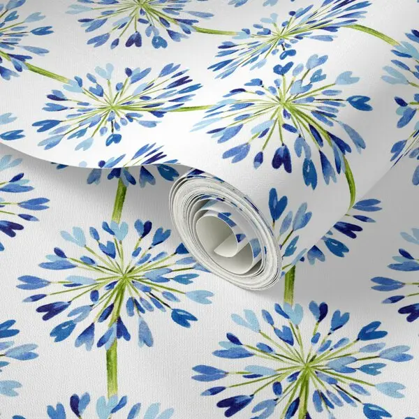 Spoonflower Heart Flowers Blue Hearts Watercolor Love Traditional Wallpaper - Mint,blue,green