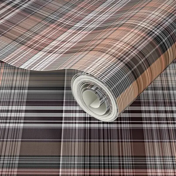Spoonflower Plaid Stripes Tartan Weave Traditional Wallpaper - Gray,pink