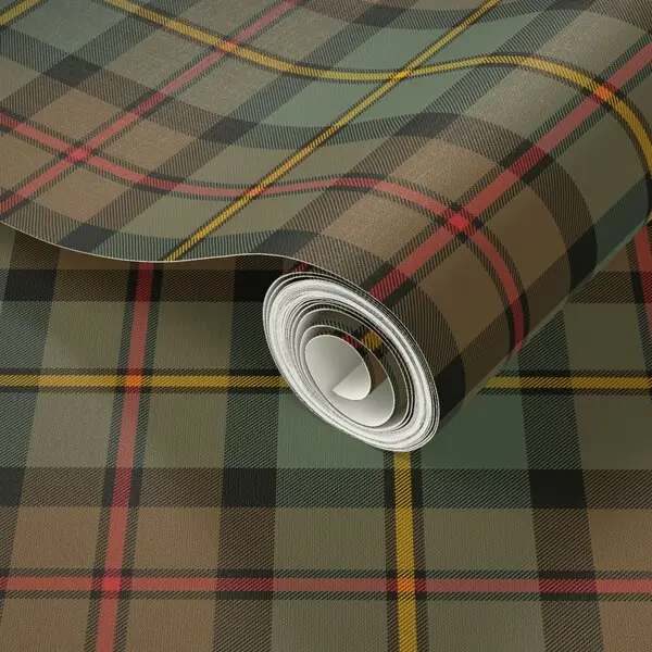 Spoonflower Plaid Brown Grey Light Blue Tartan Scottish Custom Pre-pasted Wallpaper - Green,brown
