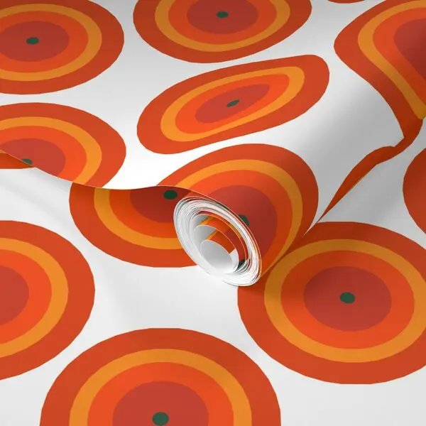 Spoonflower Orange Slices Green Circle Traditional Wallpaper - Orange,gray,brown