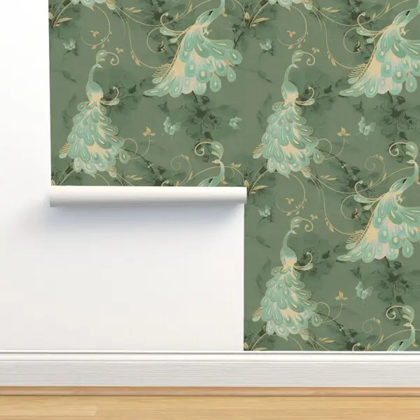 Spoonflower White Peacock Sage 100% Natural Sisal Grasscloth Wallcovering