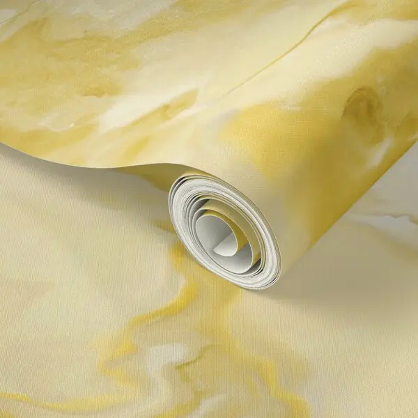 Spoonflower Yellow Gold Marble Watercolor Traditional Wallpaper - Green,beige,yellow