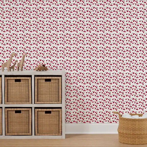 Spoonflower Red White Cherry Rockabilly Retro Kitchen Gothic Traditional Wallpaper