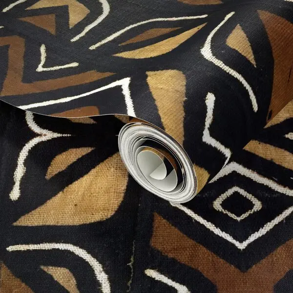 Spoonflower Afrocentric West Africa Mali Bogalon Custom Pre-pasted Wallpaper - Brown,black,gray