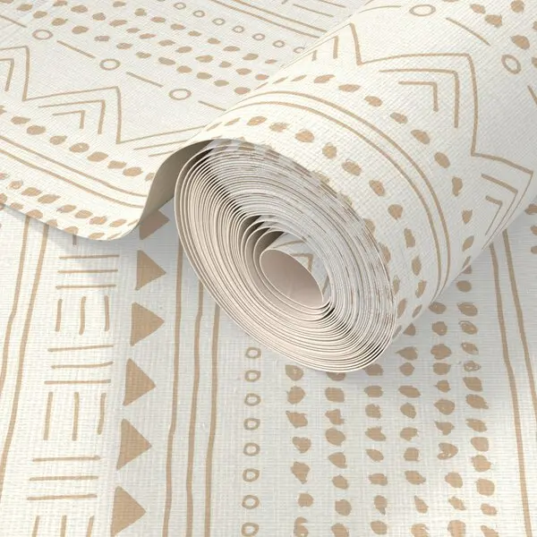 Spoonflower Mudcloth Linnen Plaid Neutral Pastel Beige White 100% Natural Sisal Grasscloth Wallcovering - Beige,white