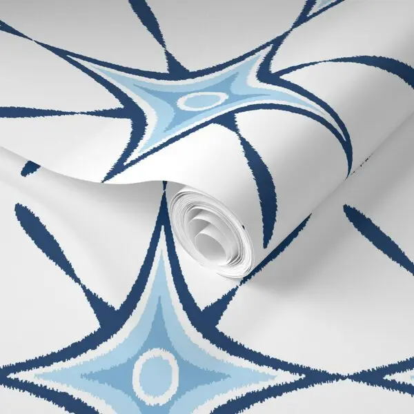 Spoonflower Modern Diamond Bold Mudroom Lattice Trellis Traditional Wallpaper - Blue