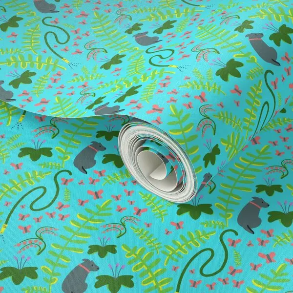 Spoonflower Rosamund's Garden Custom Pre-pasted Wallpaper - Teal,green,beige