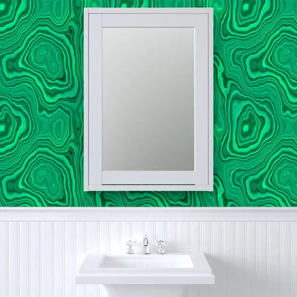 Spoonflower Art Deco Elegant Natural Emerald Stone Study Custom Pre-pasted Wallpaper