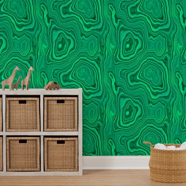 Spoonflower Art Deco Elegant Natural Emerald Stone Study Custom Pre-pasted Wallpaper