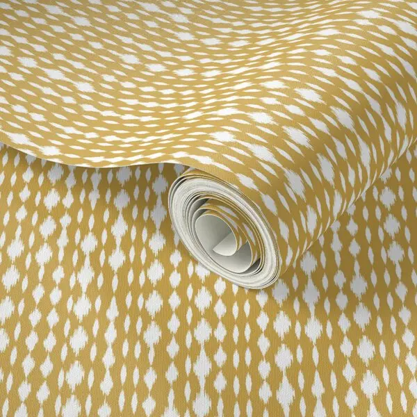 Spoonflower Yellow White Stripes Spots Dots Ikat Bohemian Custom Pre-pasted Wallpaper - Yellow,white,beige