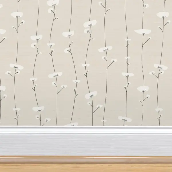Spoonflower Wildflower Stems X Taupe Large 100% Natural Sisal Grasscloth Wallcovering