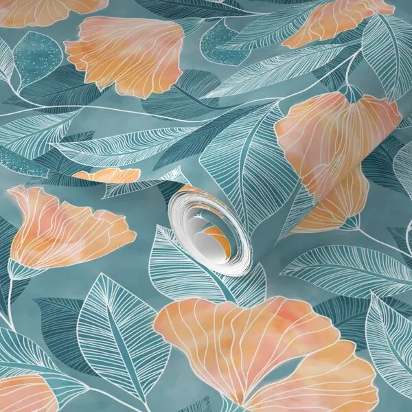 Spoonflower Hibiscus Leaves Floral Flowers Garden Virginia Traditional Wallpaper - Pink,green,blue