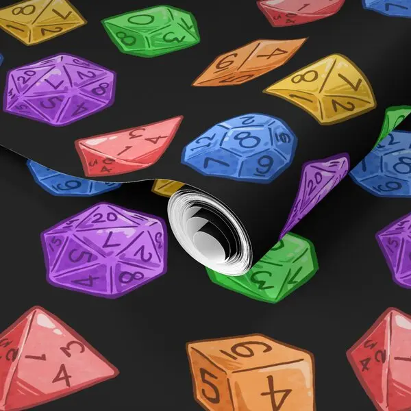 Spoonflower Dungeons And Dragons D20 Dice Geek Custom Removable Wallpaper - Rainbow