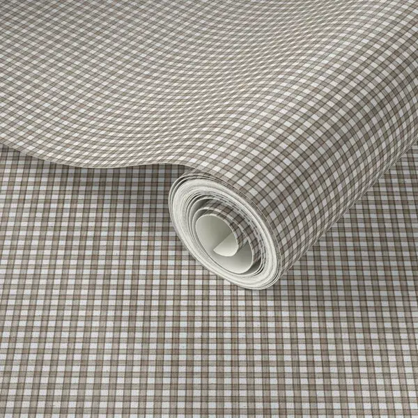 Spoonflower Vintage Brown Gingham Check Natural Checks Shabby Custom Removable Wallpaper - Gray,white