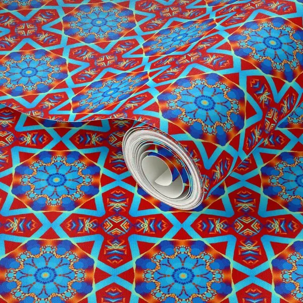 Spoonflower Symmetrical Red And Traditional Wallpaper - Purple,red,blue