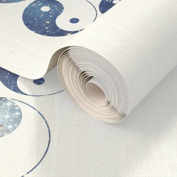 Spoonflower Yin And Yang Space Curves 100% Natural Sisal Grasscloth Wallcovering - White,blue