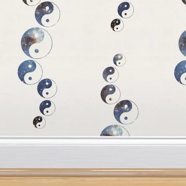 Spoonflower Yin And Yang Space Curves 100% Natural Sisal Grasscloth Wallcovering - White,blue