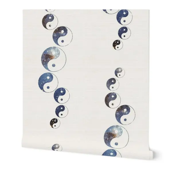 Spoonflower Yin And Yang Space Curves 100% Natural Sisal Grasscloth Wallcovering - White,blue