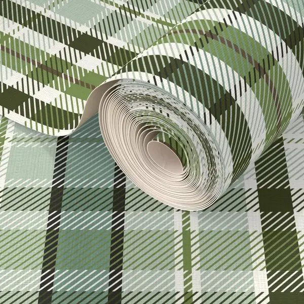 Spoonflower Wilderness Plaid Mint Regular Scale 100% Natural Sisal Grasscloth Wallcovering - Green