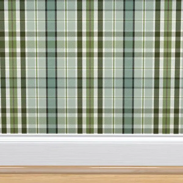 Spoonflower Wilderness Plaid Mint Regular Scale 100% Natural Sisal Grasscloth Wallcovering