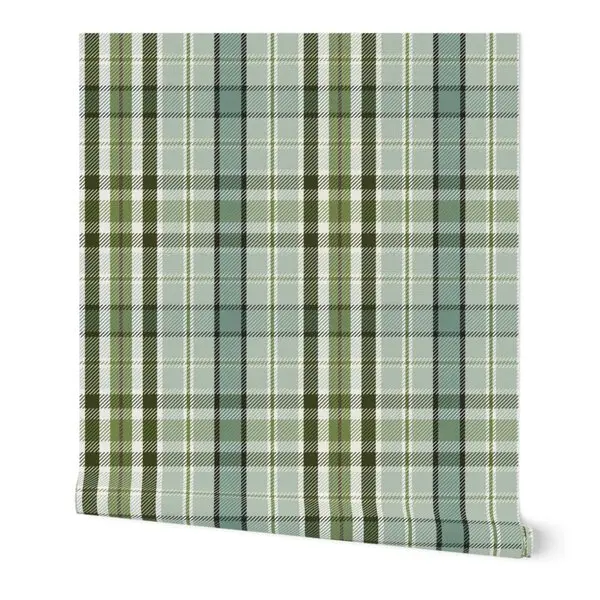 Spoonflower Wilderness Plaid Mint Regular Scale 100% Natural Sisal Grasscloth Wallcovering