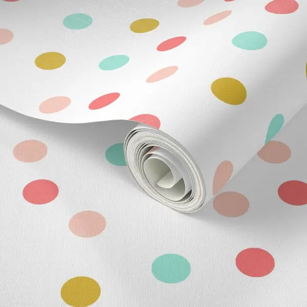 Spoonflower Dot Sprinkles Pastel Nursery Southwest Custom Pre-pasted Wallpaper - Gray,pink,teal