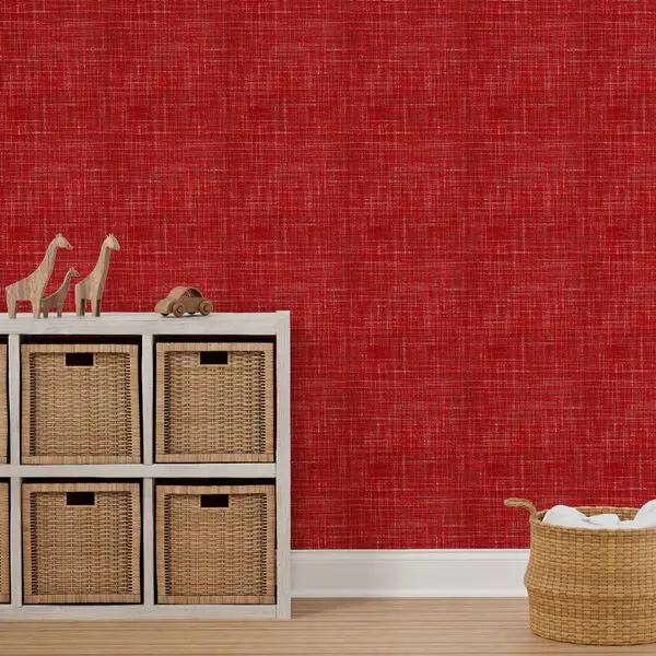 Spoonflower Dark Watermelon Linen Texture Traditional Wallpaper - Red