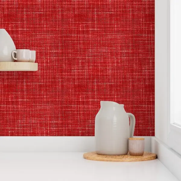 Spoonflower Dark Watermelon Linen Texture Traditional Wallpaper - Red