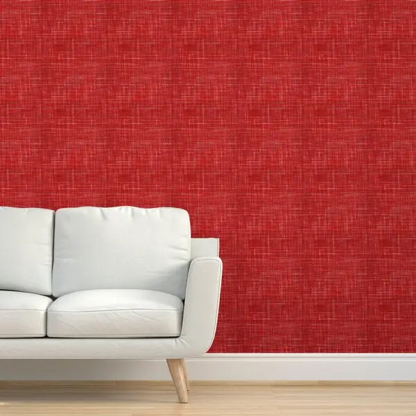 Spoonflower Dark Watermelon Linen Texture Traditional Wallpaper - Red