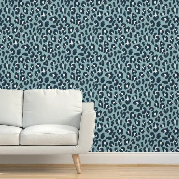 Spoonflower Navy And Teal Blue Leopard 100% Natural Sisal Grasscloth Wallcovering