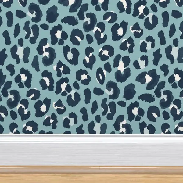 Spoonflower Navy And Teal Blue Leopard 100% Natural Sisal Grasscloth Wallcovering