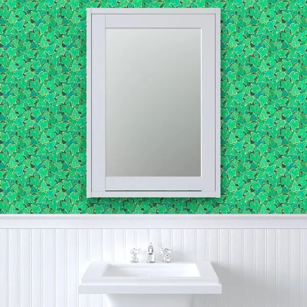 Spoonflower Green Leaves Vines Nature Plants Ivy Custom Pre-pasted Wallpaper - Mint,green