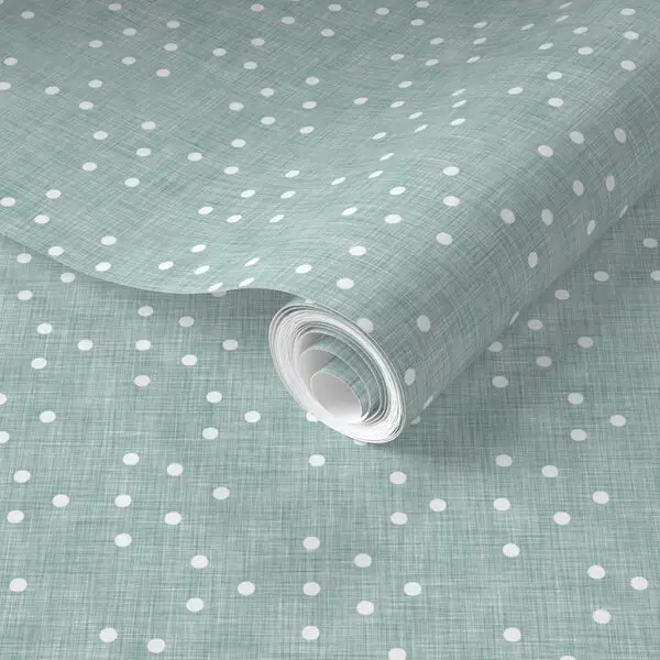 Spoonflower Dottie Duck Egg Blue Grey Polka Dot Neutral Circle Custom Pre-pasted Wallpaper - Blue,white,teal
