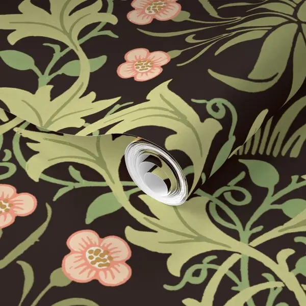 Spoonflower Collection Floral Victorian Arts Scandinavian Custom Removable Wallpaper - Black,green