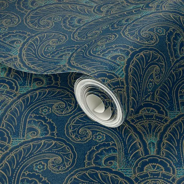 Spoonflower Victorian Art Deco Indigo Nouveau Flapper 1930s Traditional Wallpaper - Blue,black